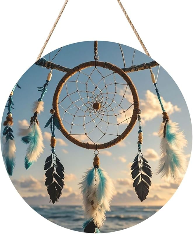 Round Wooden Welcome Door Sign Native Dream Catcher Personalized Door ...