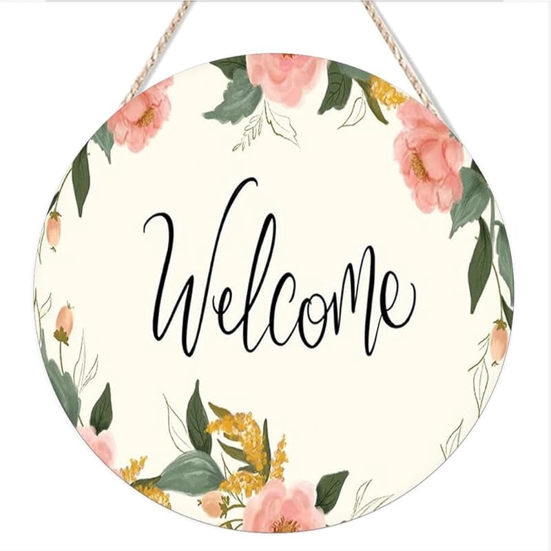 Round Wooden Welcome Hanging Sign Welcome Here Welcome Home All Season ...