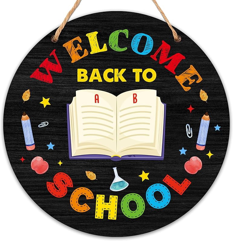 Round Wooden Welcome to School Door Sign First Day of School ...