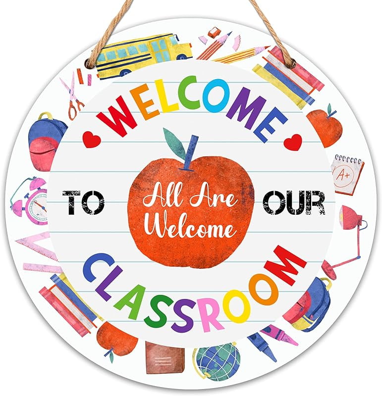 Round Wooden Welcome to School Door Sign First Day of School ...