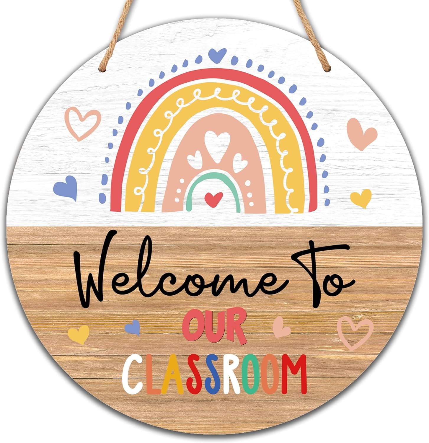 Round Wooden Welcome Sign for Classroom Door Decorations, Welcome to ...