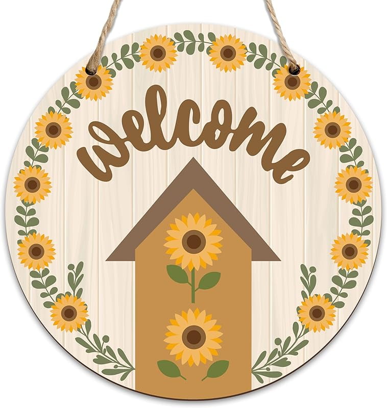 Round Wooden Welcome Sign For Front Door, Home Sweet Home Decor Sign ...