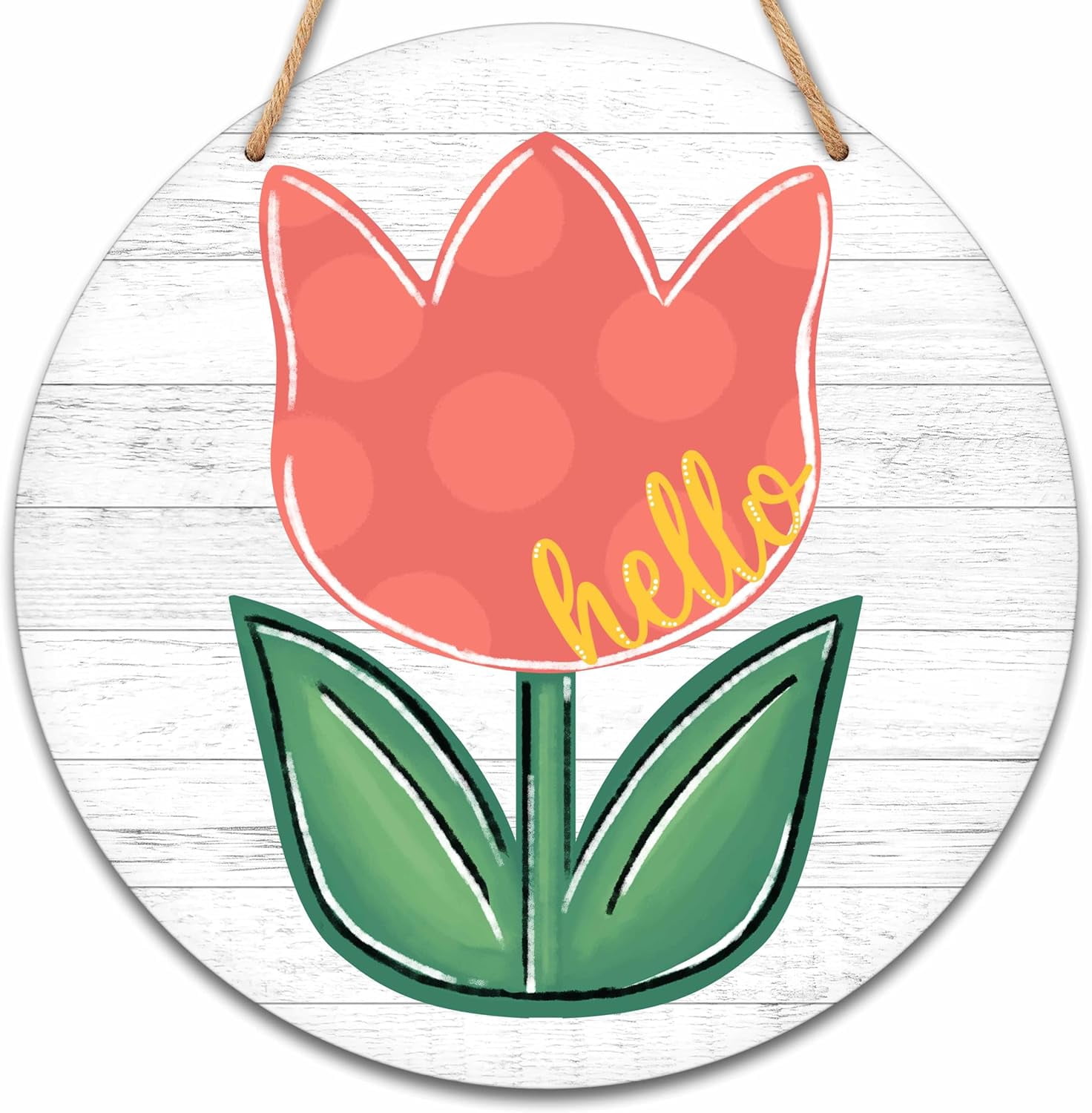 Round Wooden Welcome Sign for Front Door, Spring Round Hanging Sign ...