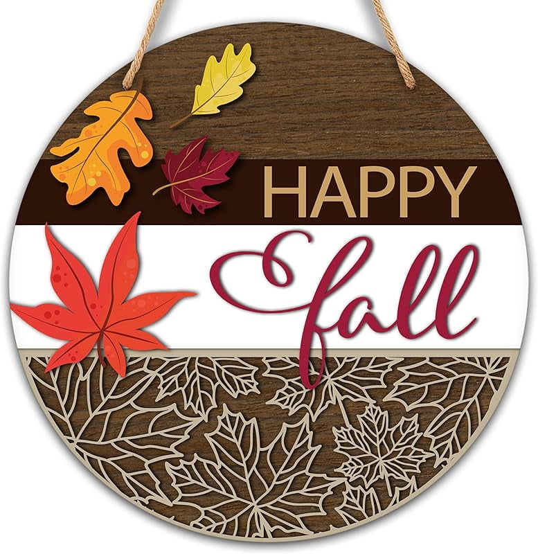 Round Wooden Welcome Sign for Front Door, Happy Autumn Door Sign Decor ...