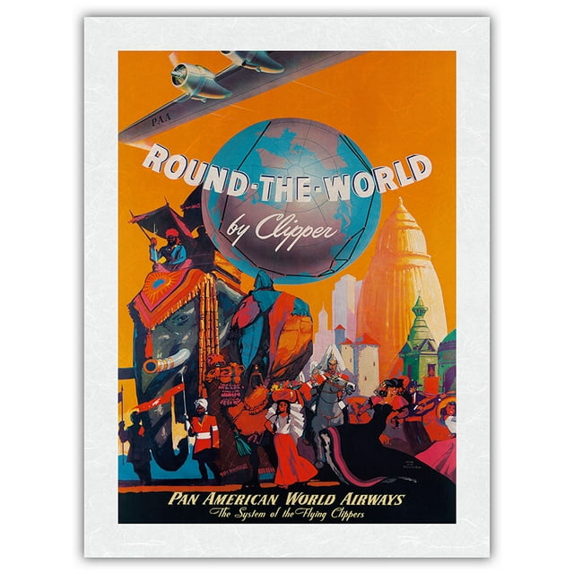 Round the World by Clipper - Pan American World Airways - Vintage Airline Travel Poster by Mark ...