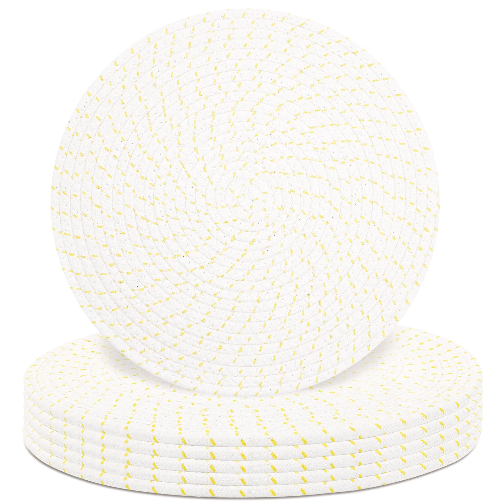Round Woven Cotton Rope Table Place Mats Beige Line Set of 6 - Walmart.com