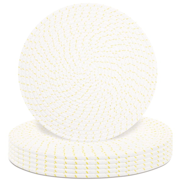 Round Woven Cotton Rope Table Place Mats Beige Line Set of 6 - Walmart.com