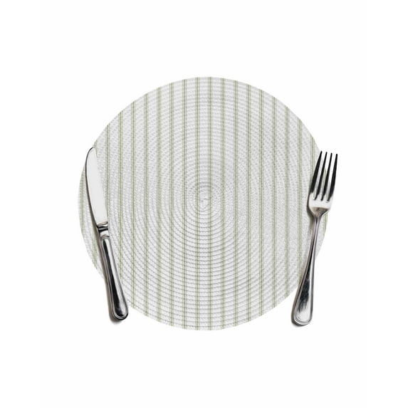 Round Woven Placemats 1 pc, Sage Green Vintage Striped Washable&Heat ...