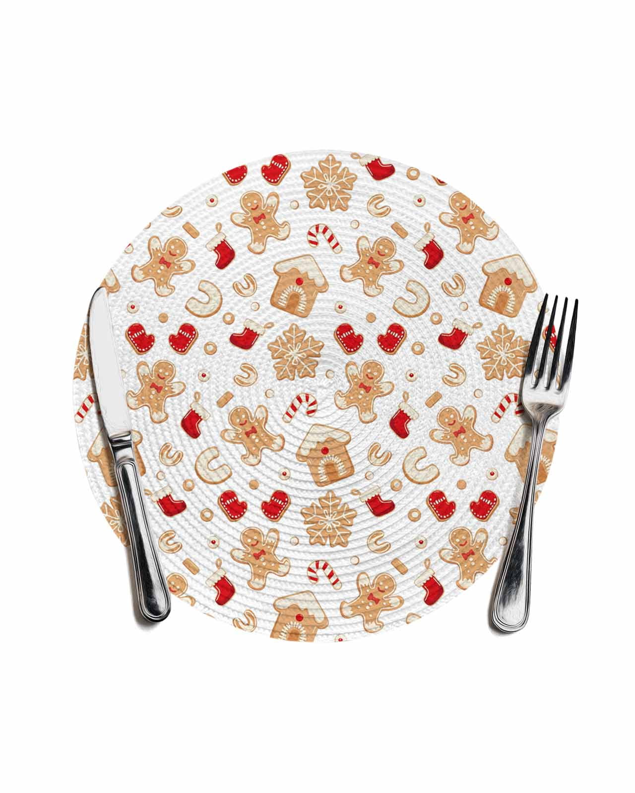 Round Woven Placemats 1 pc, White Christmas Decorations Washable&Heat ...