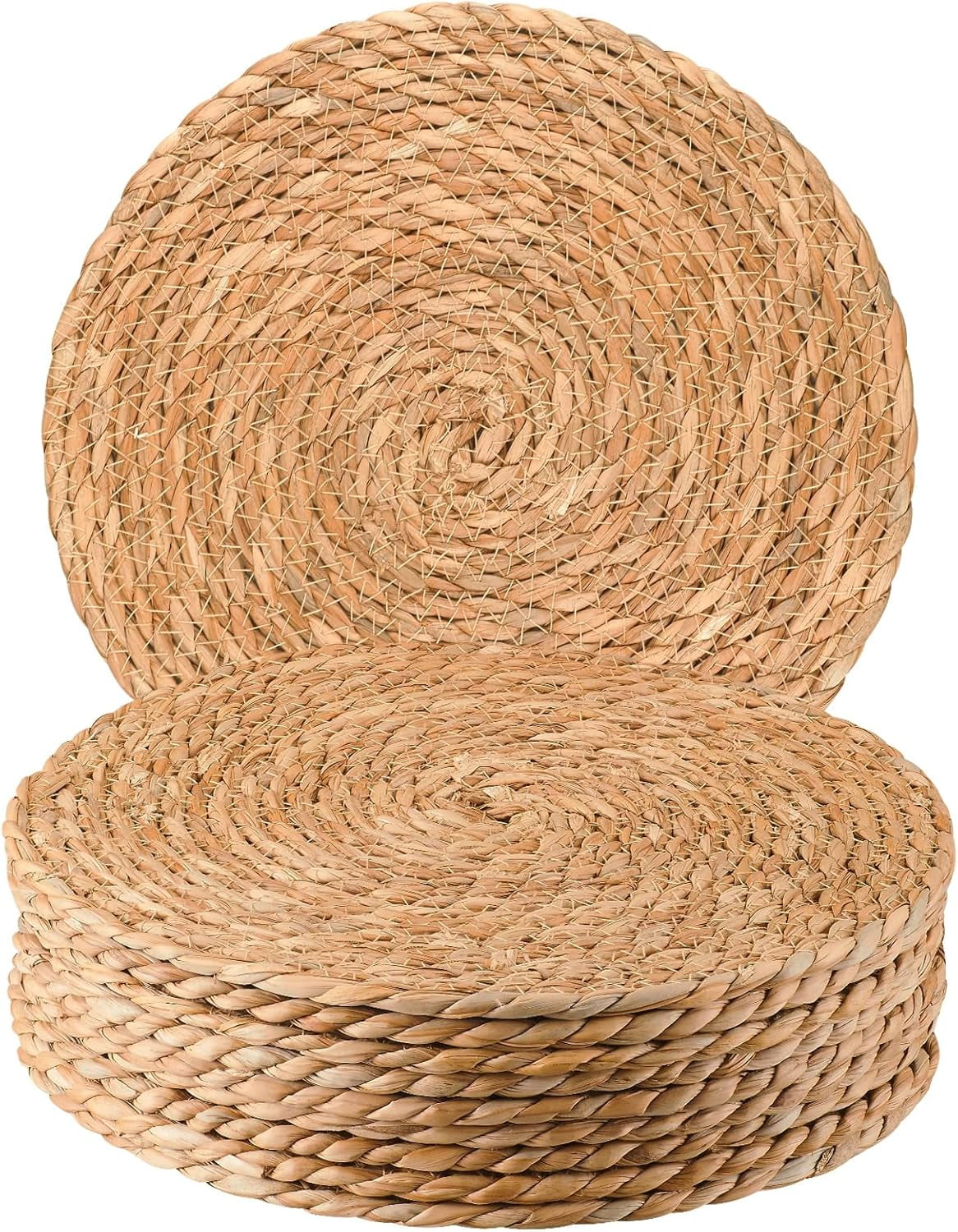 Round Woven Placemats - Boho Rattan Natural Water Hyacinth, Farmhouse ...