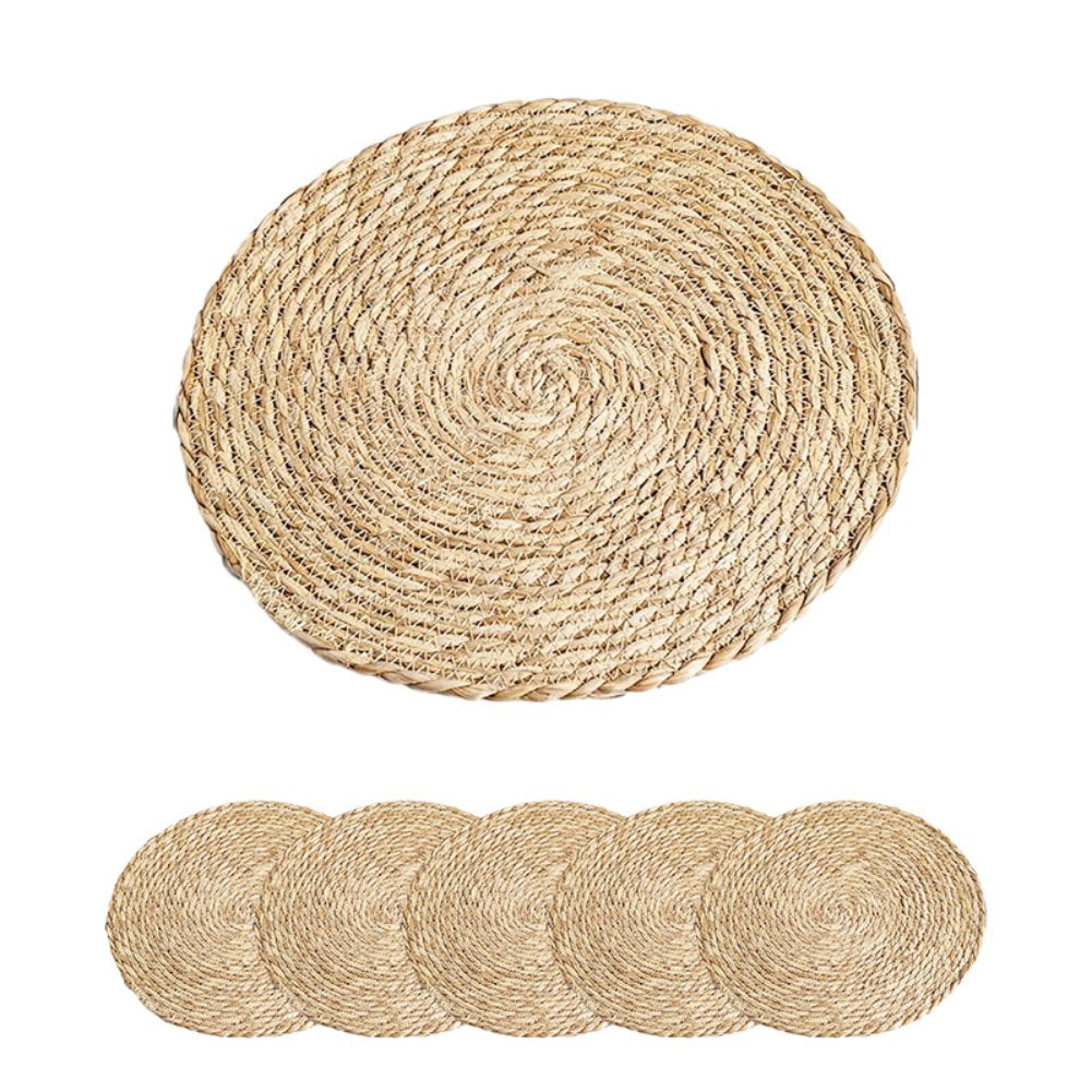 Round Woven Placemats - Boho Rattan Placemats Natural Water Hyacinth ...