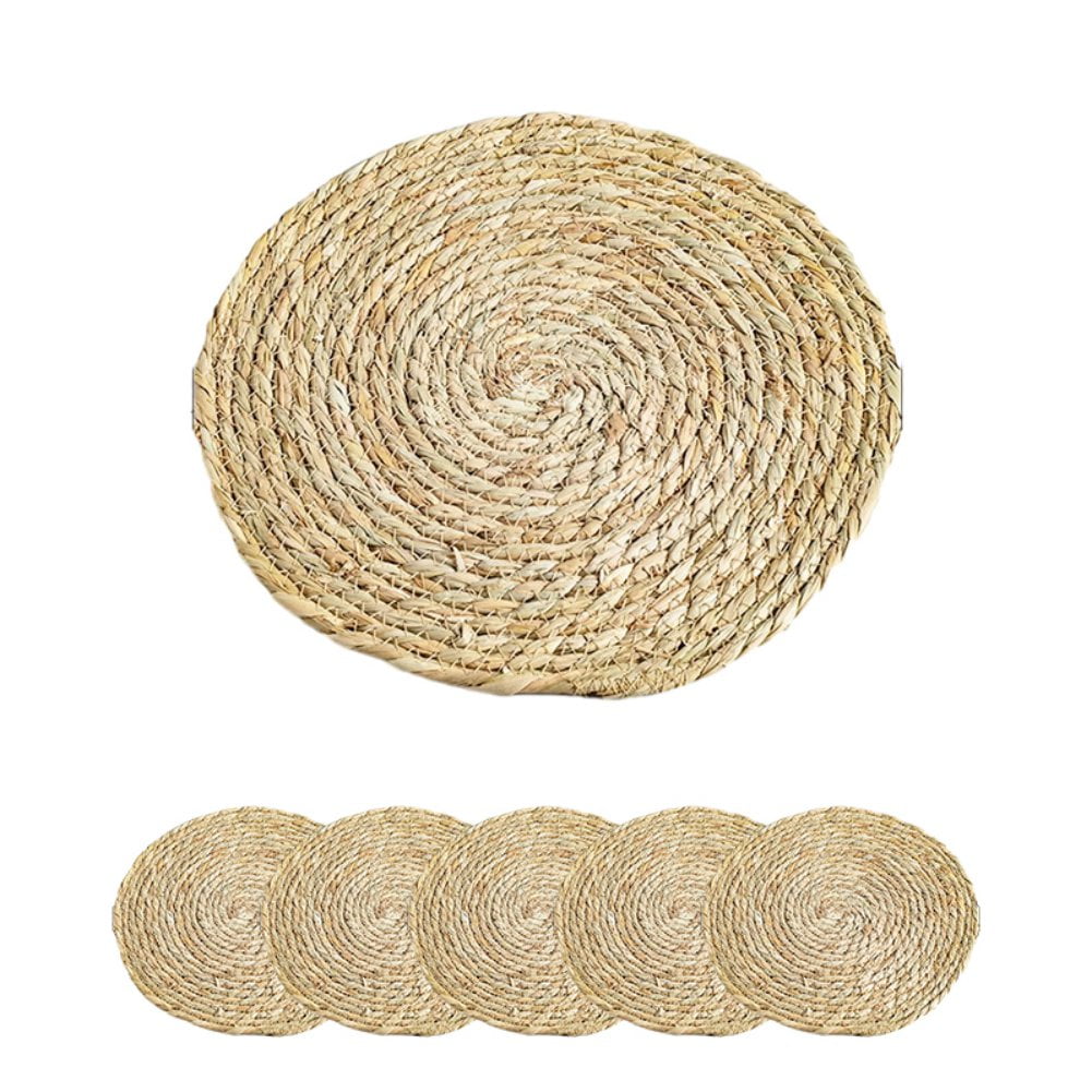 Round Woven Placemats - Boho Rattan Placemats Natural Water Hyacinth ...
