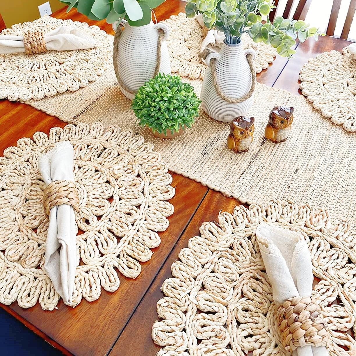 Round Woven Placemats for Dining Table Set of 10 Large Natural Braided ...