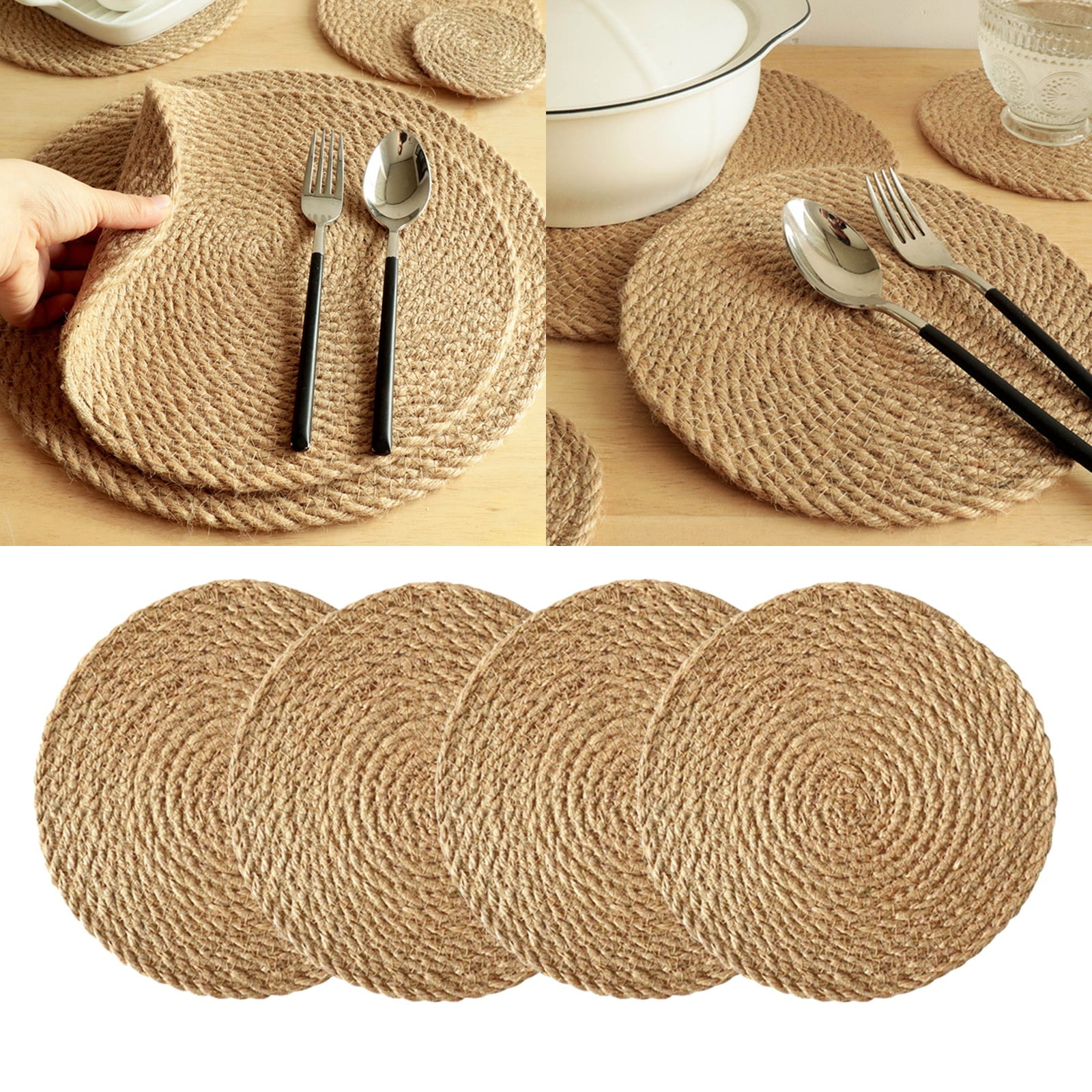Round Woven Placemats Set of 4, 7in Natural Water Hyacinth Placemats ...