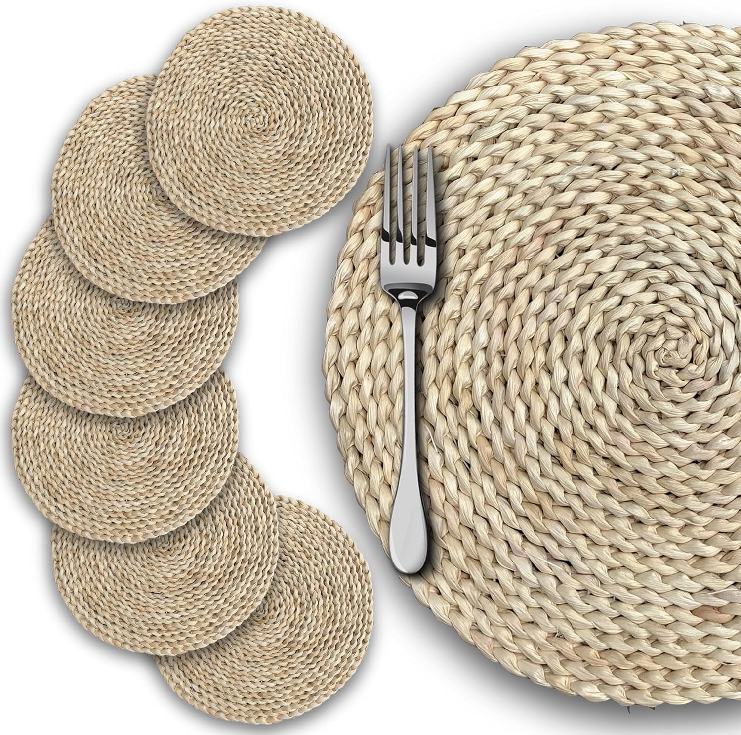 Round Woven Placemats Set of 6, 12 Inch Artisanal Rattan Placemats ...