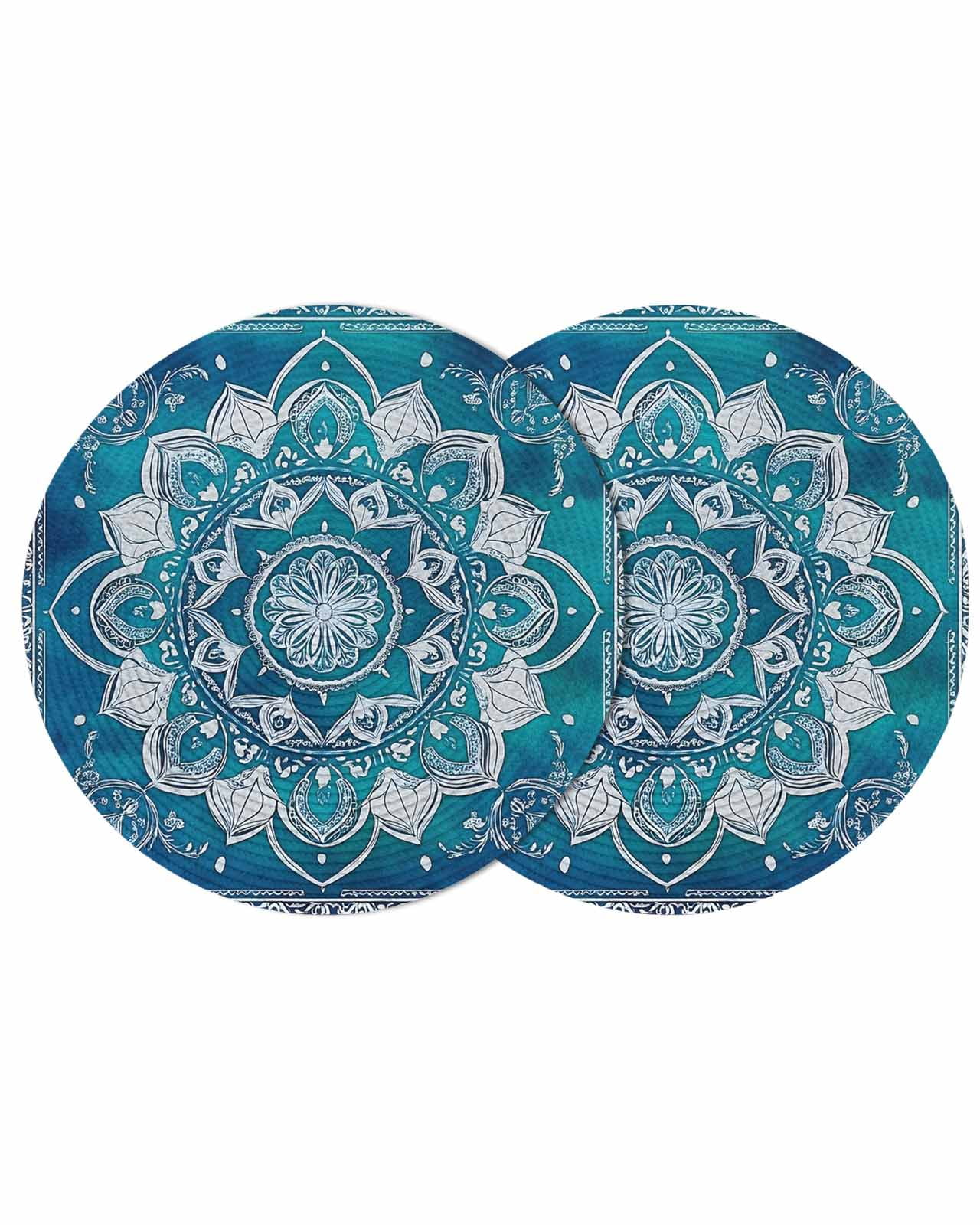 Round Woven Placemats set of 2, Boho Retro Washable&Heat Resistant ...