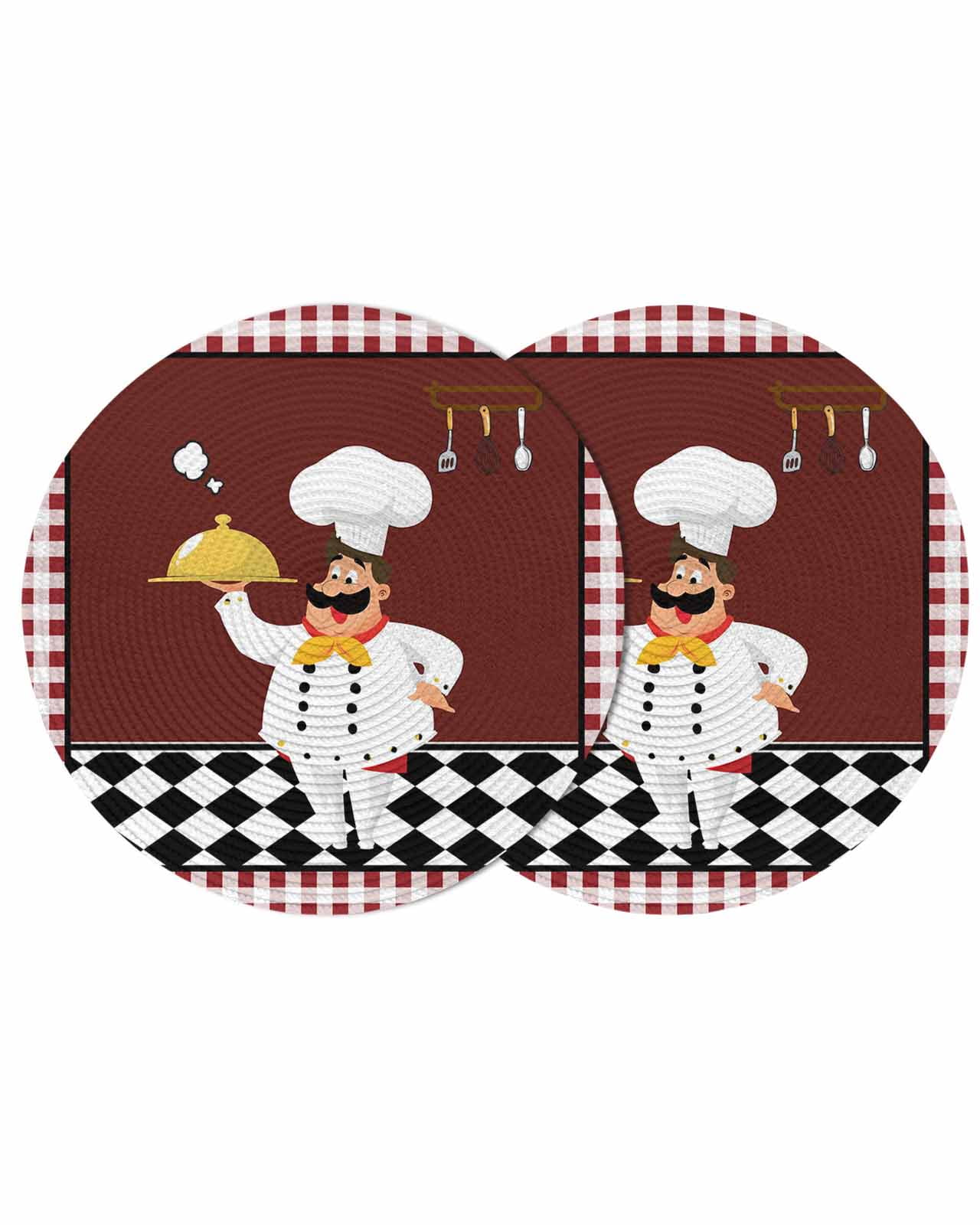 Round Woven Placemats set of 2, Cartoon Chef Kitchen Washable&Heat ...