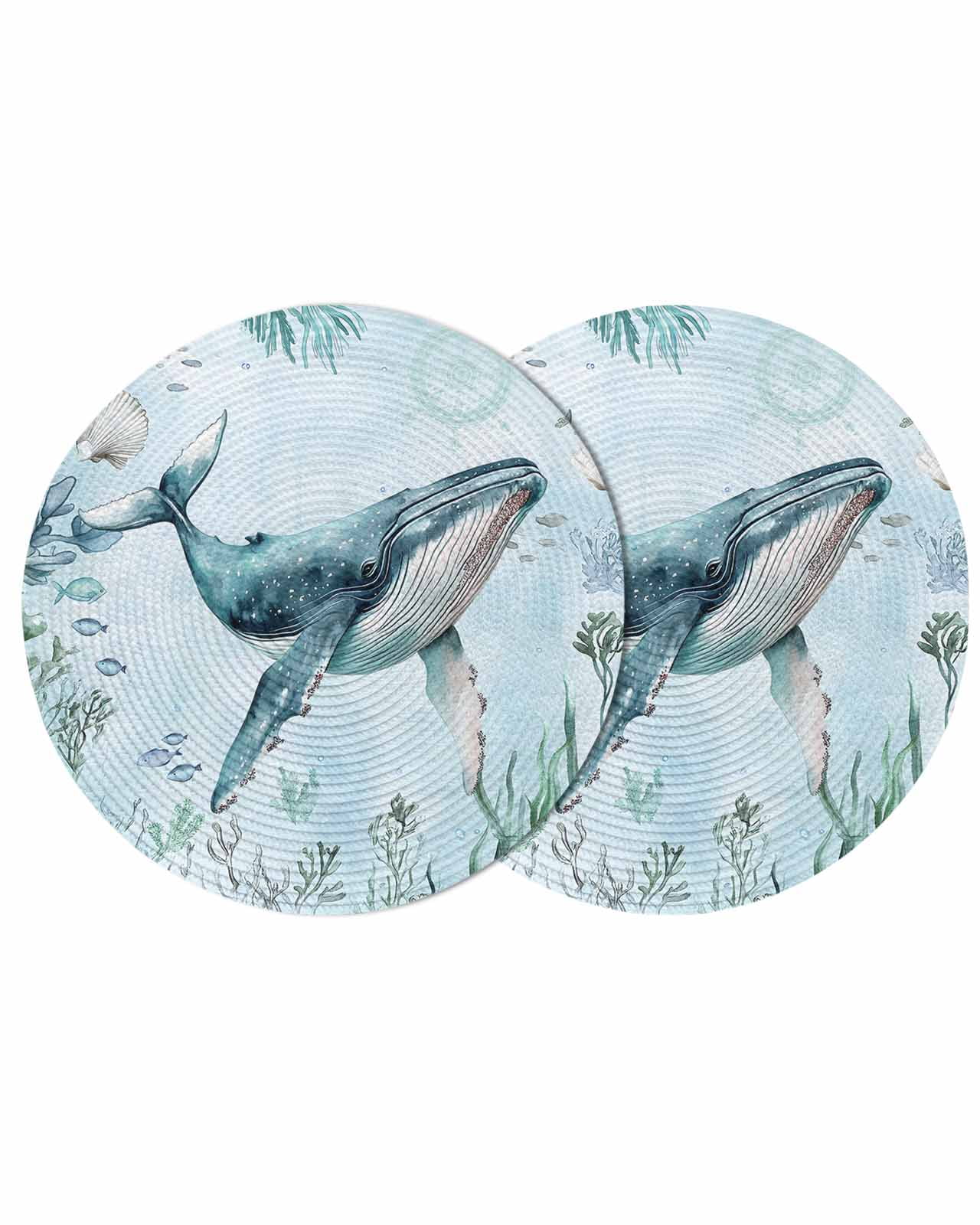 Round Woven Placemats set of 2, Summer Ocean Washable&Heat Resistant ...