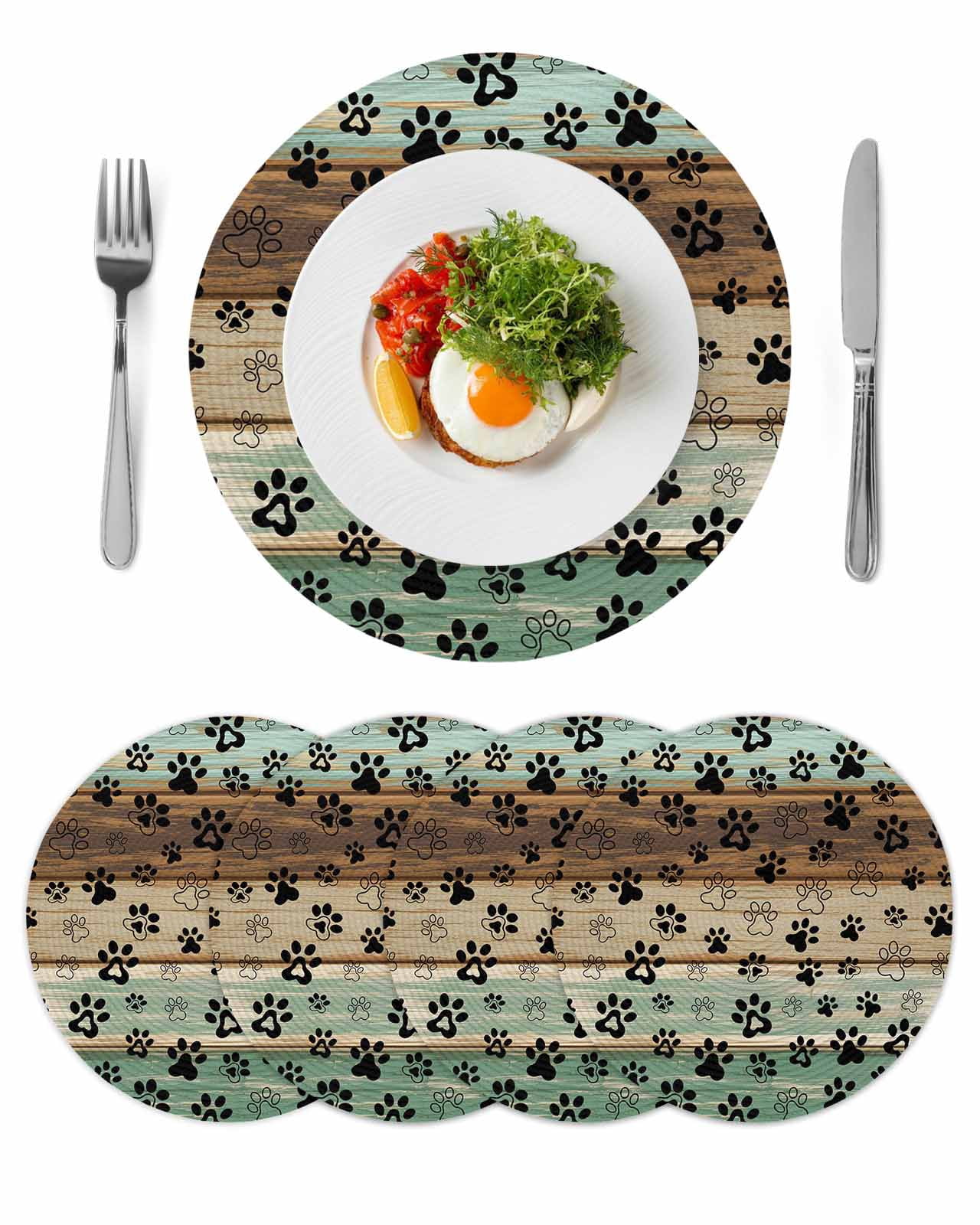Round Woven Placemats set of 4, Dog Claw Paw Print Washable&Heat ...
