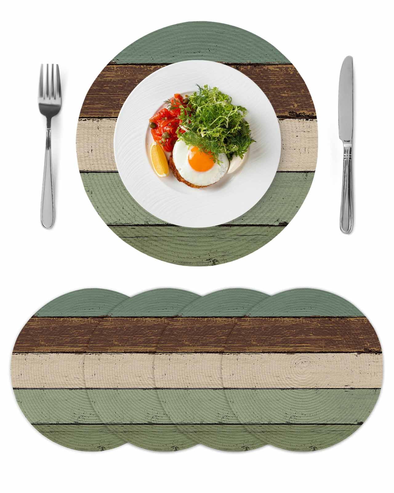 Round Woven Placemats set of 4, Farmhouse Rustic Wood Texture Washable ...