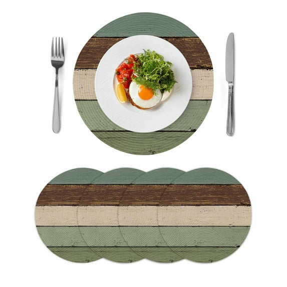 Round Woven Placemats set of 4, Farmhouse Rustic Wood Texture Washable ...