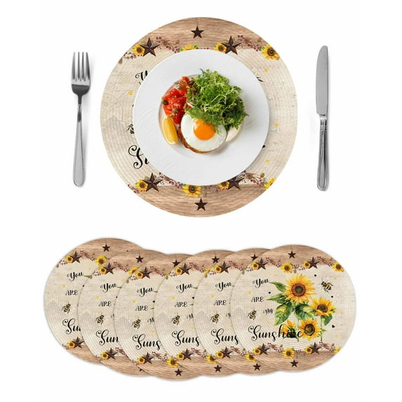 Round Woven Placemats set of 6, Sunflower You Are My Sunshine Washable ...