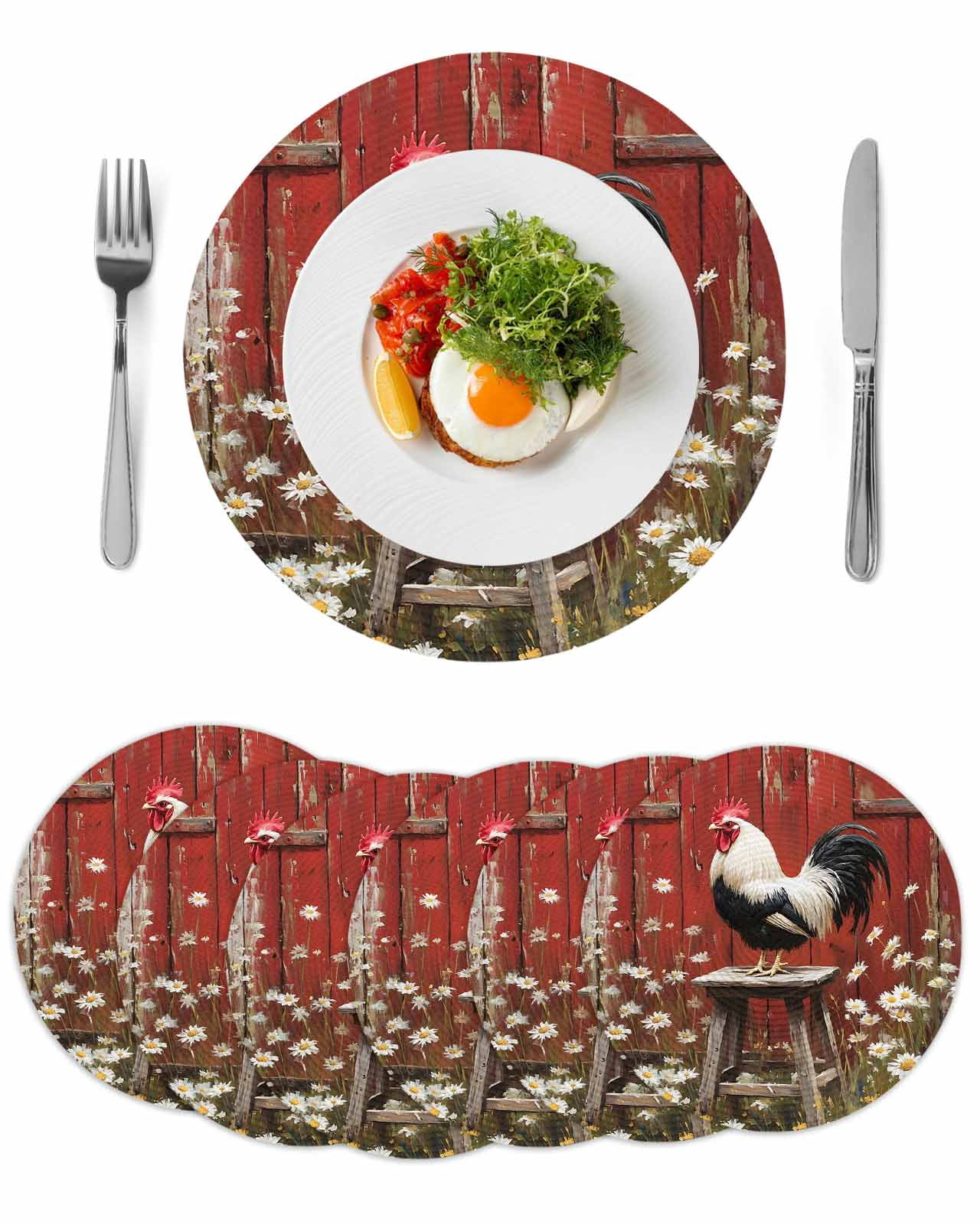 Round Woven Placemats set of 6, Vintage Farmhouse Washable&Heat ...