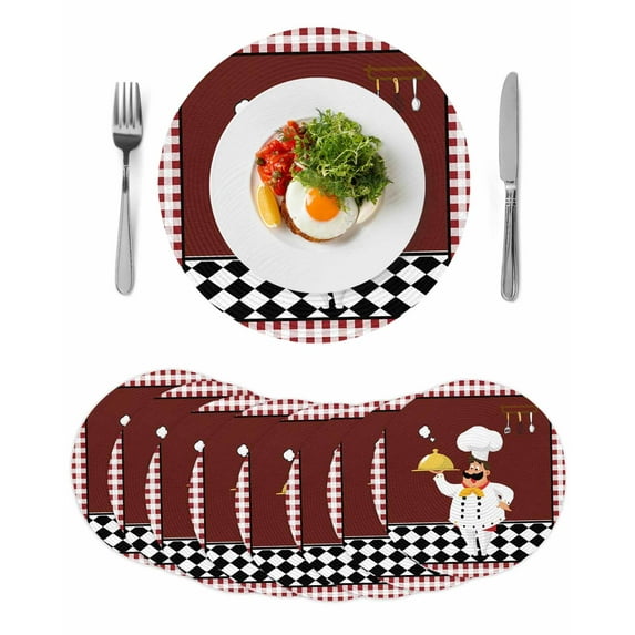 Round Woven Placemats set of 8, Cartoon Chef Kitchen Washable&Heat ...