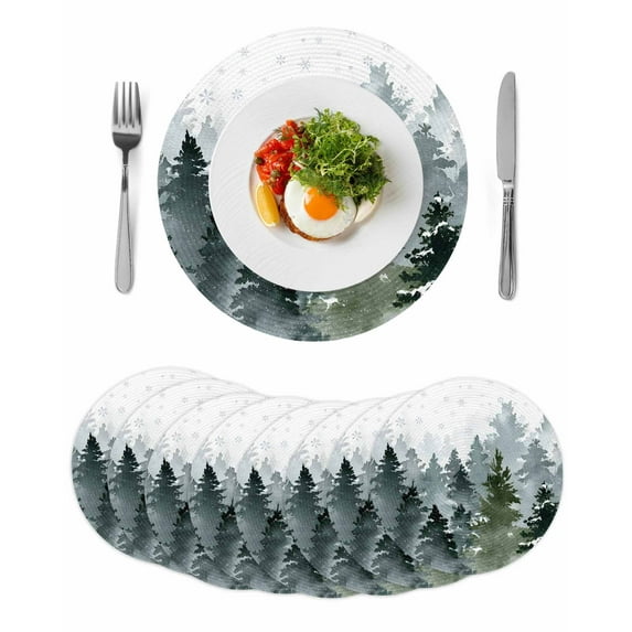 Round Woven Placemats set of 8, Green Christmas Tree Washable&Heat ...