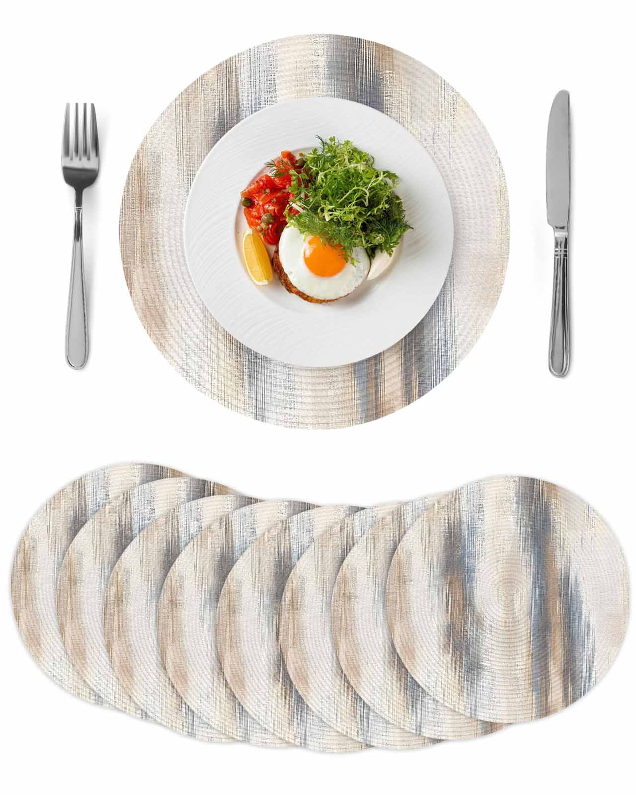 Round Woven Placemats set of 8, Neutral Beige Gray Washable&Heat ...