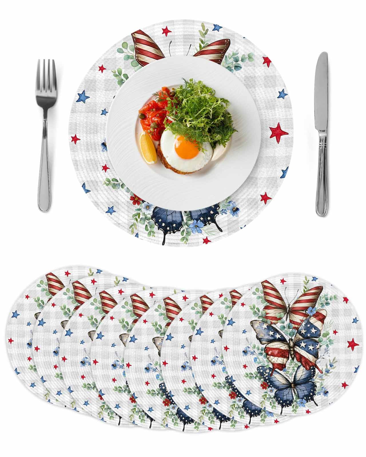 Round Woven Placemats set of 8, Patriotic Butterfly 4th of July ...