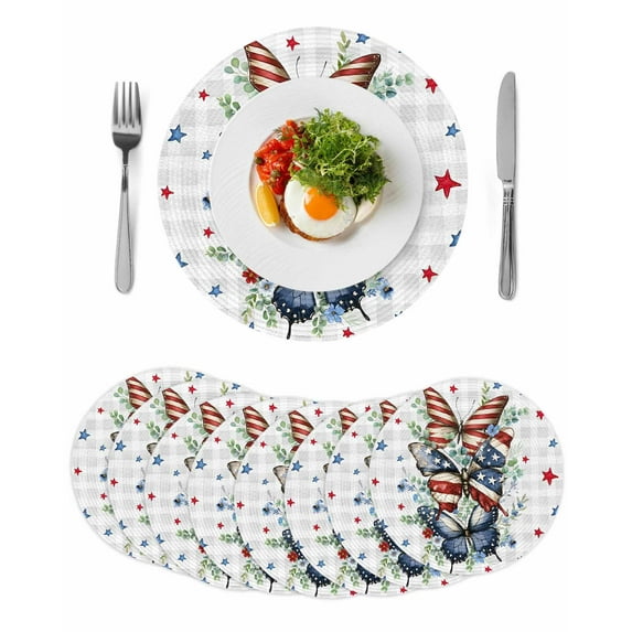 Round Woven Placemats set of 8, Patriotic Butterfly 4th of July ...