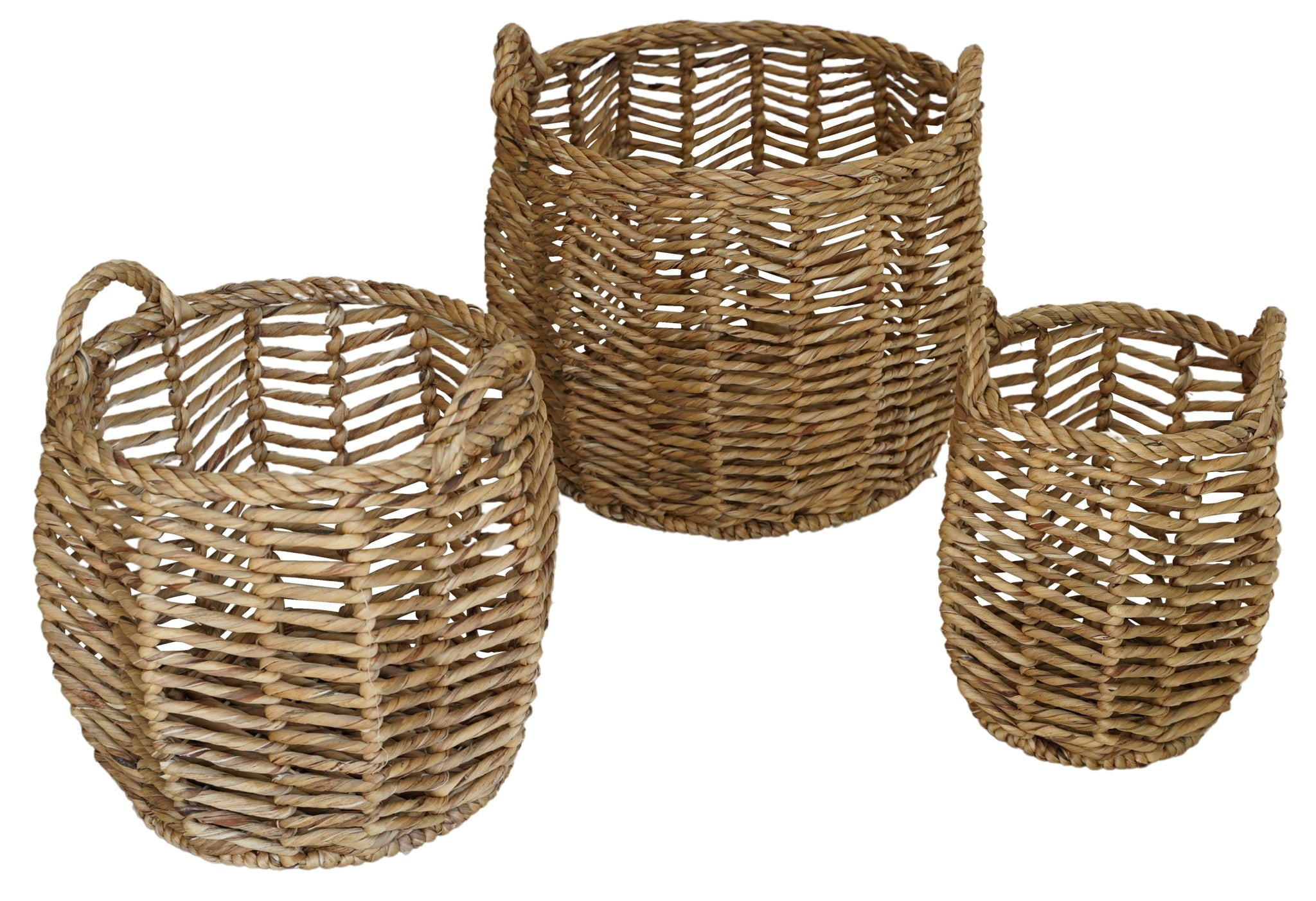 Round Woven Water Hyacinth Baskets with PU Leather Accent on Cutout ...