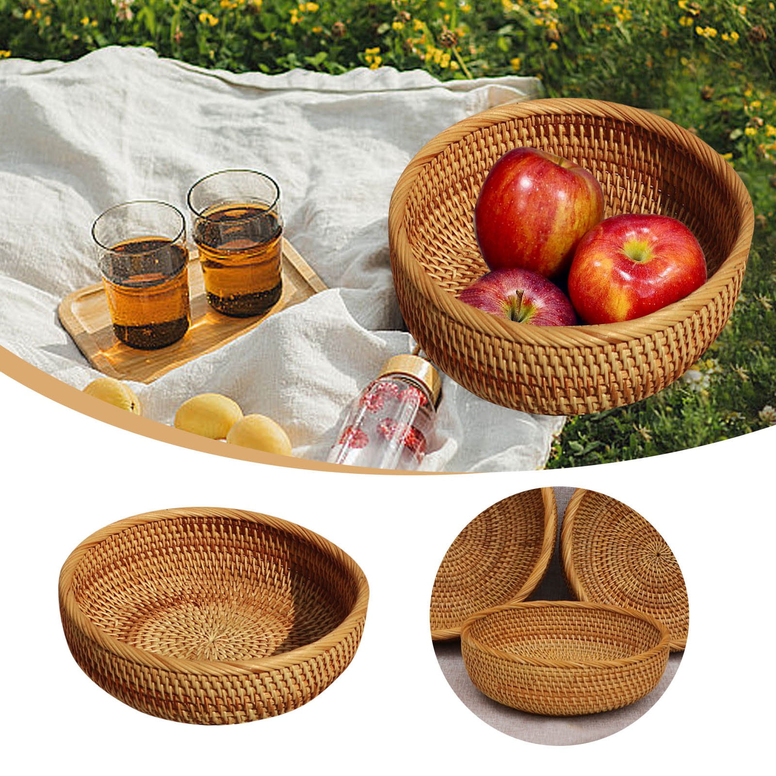 Round Woven Wicker Bread Basket For Fruit And Vegetable Storage And ...