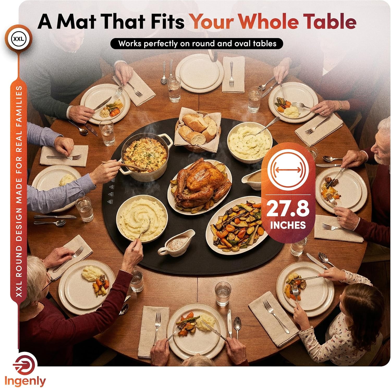 Round XXL Warming Mat for Food - Black Color Food Warming Mat - Perfect ...