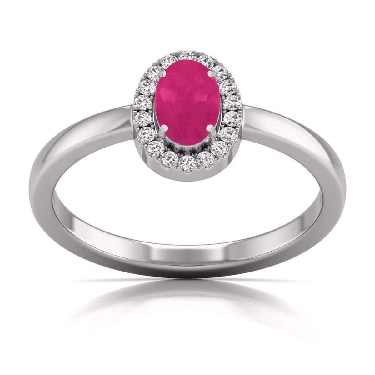 Round and Oval Shape Natural Ruby Gemstone Ring in 14K White Gold (Size ...