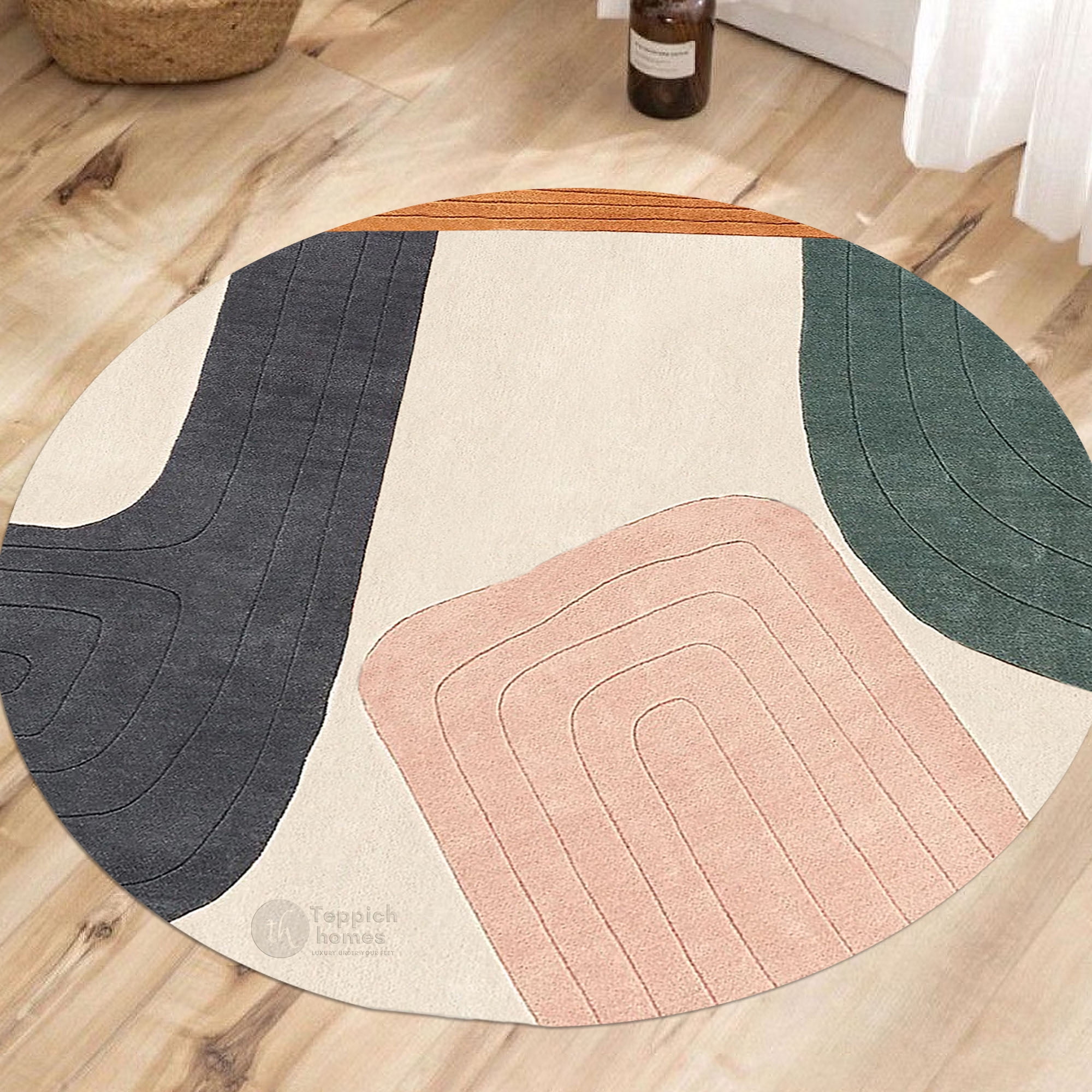 Round area rug 5x5, 6x6, 7x7, Hand tufted carpet 8x8, 9x9, Mustard wool ...