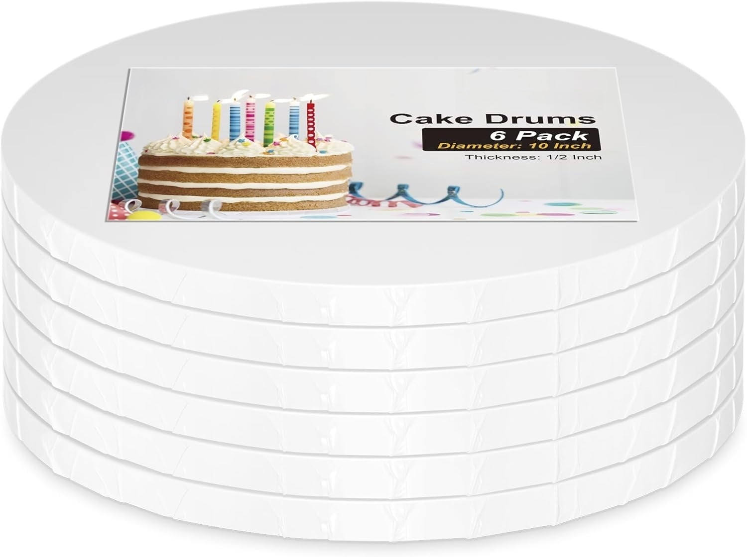 Round cake boards, 10 inches in diameter, 0.5 inches thick, white, pack ...