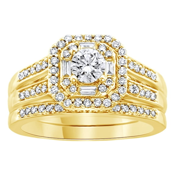 AFFY Round cut White Natural Diamond Halo Bridal Wedding Ring Set In ...