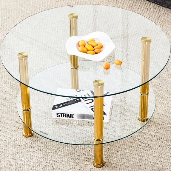 Round double layer clear glass table / Visual hierarchy and storage for ...