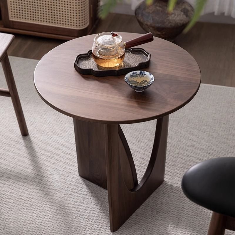 Round solid wood coffee table living room simple sofa side table ...