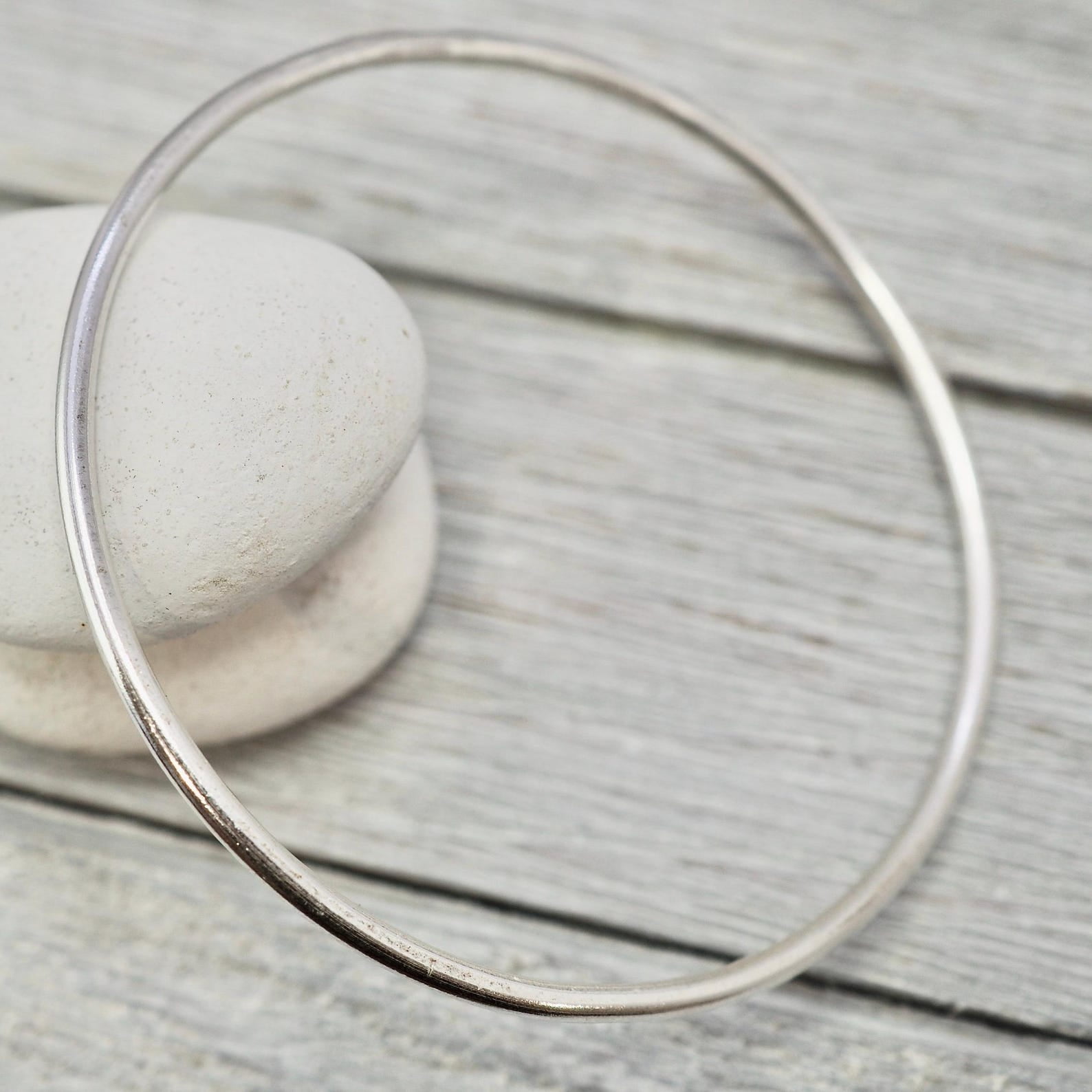 Round sterling silver bangle | Plain silver stacking bangle | Handmade jewellery | Gift for her ...