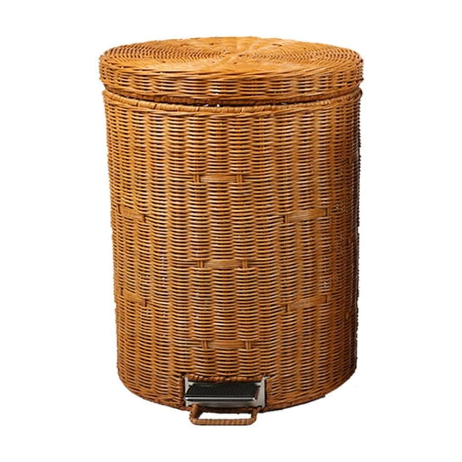 Round wicker dustbin with cover, hand-woven foot-type dustbin ...