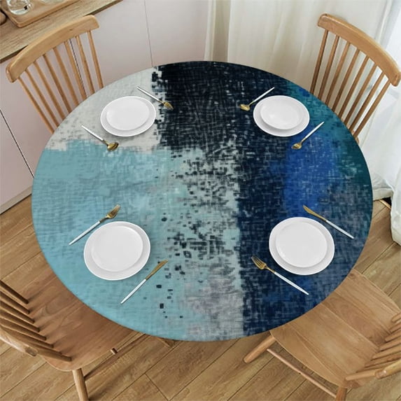 Round with Oil Painting Table Cover Wipeable Fitted Table Cloths ...