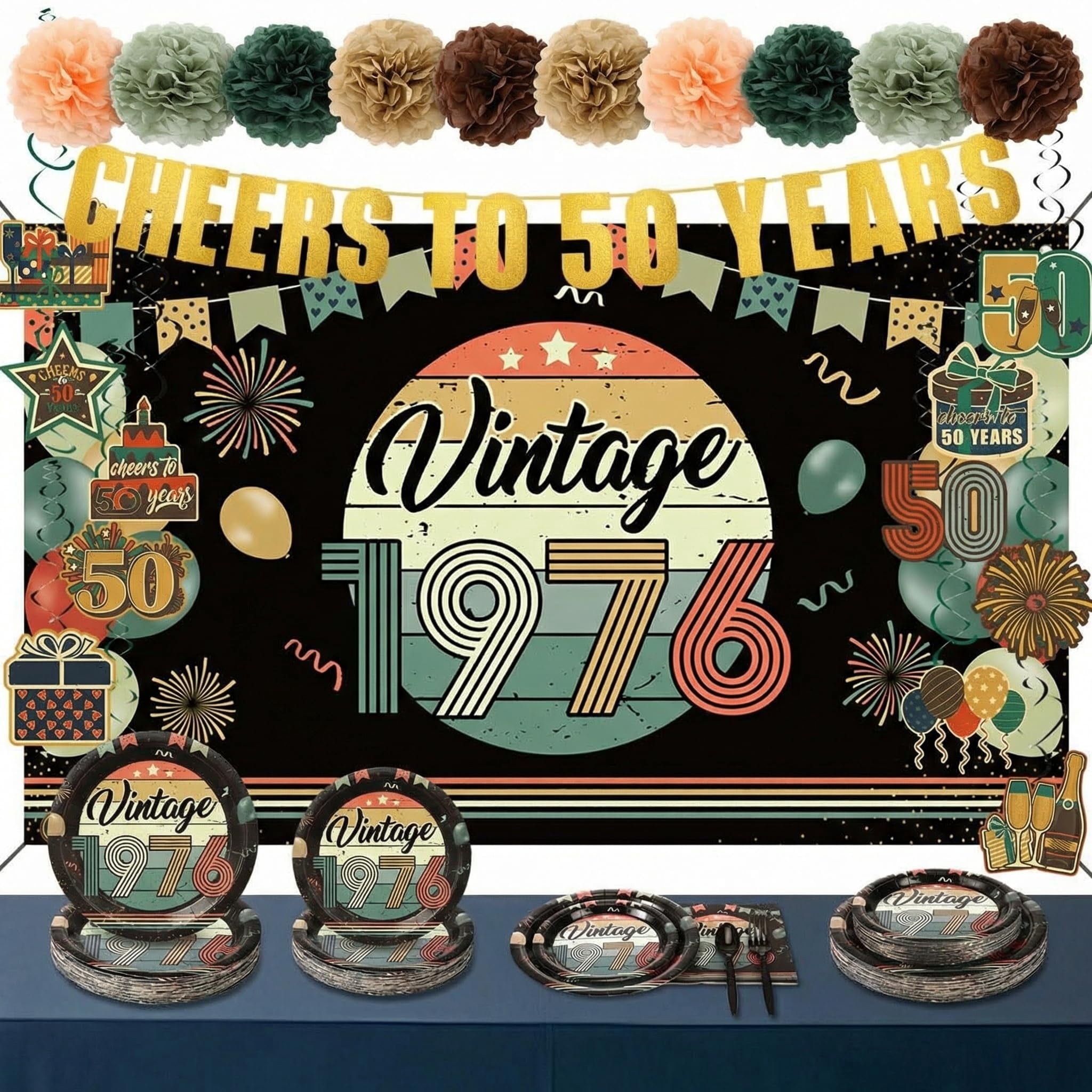 RoundFunny 204 Pcs Vintage 50th Birthday Decorations 50th Party ...