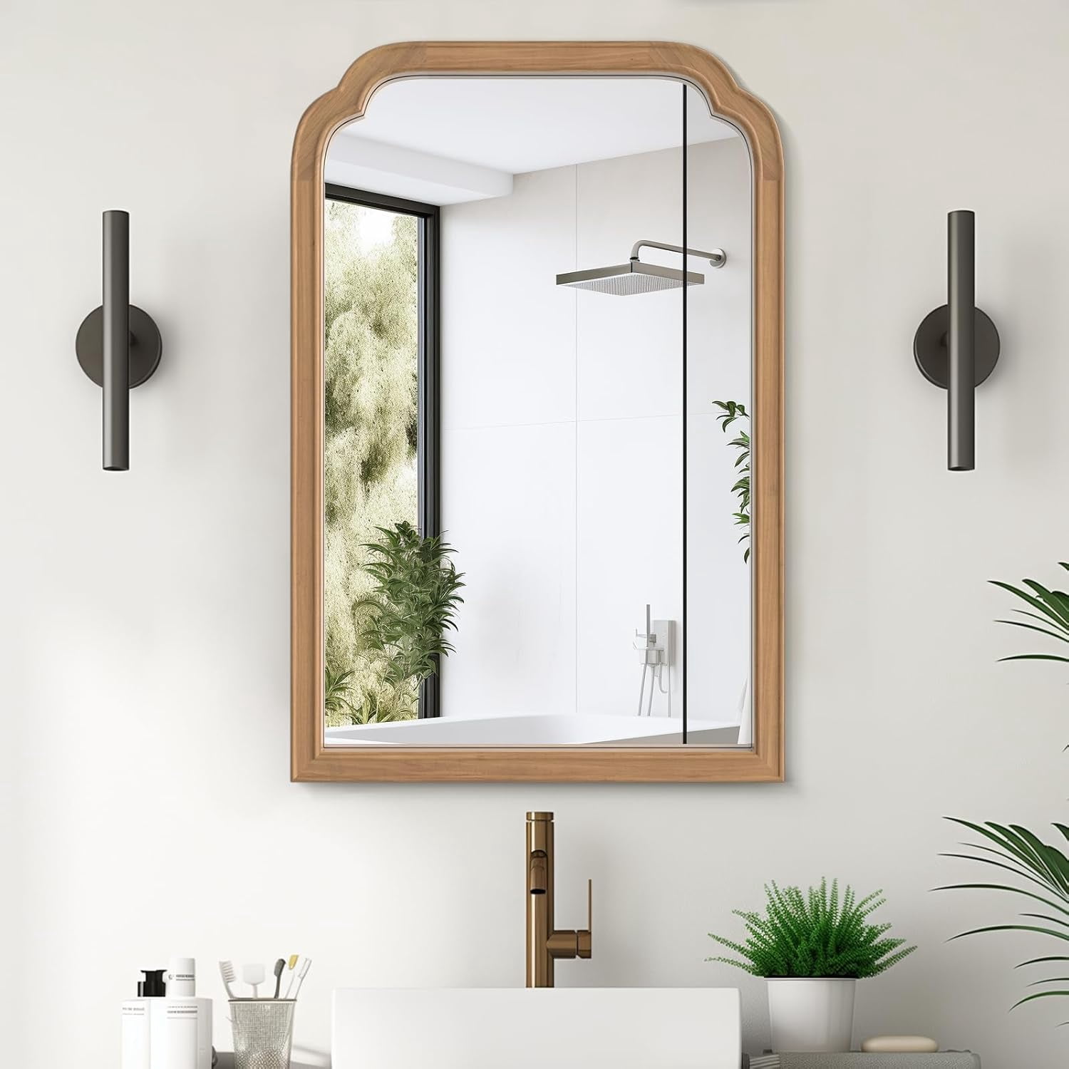 Rounded Corner Arch Rectangle Wall Mirror with Wood Frame for Entryway ...