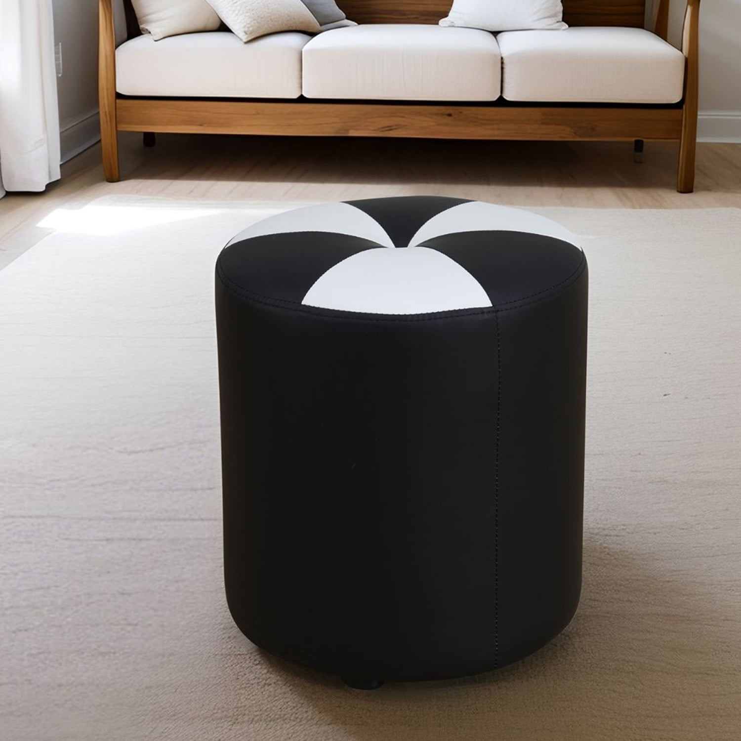 Round Ottoman for Living Room Bedroom,Medium Ottoman Footstool,Faux ...