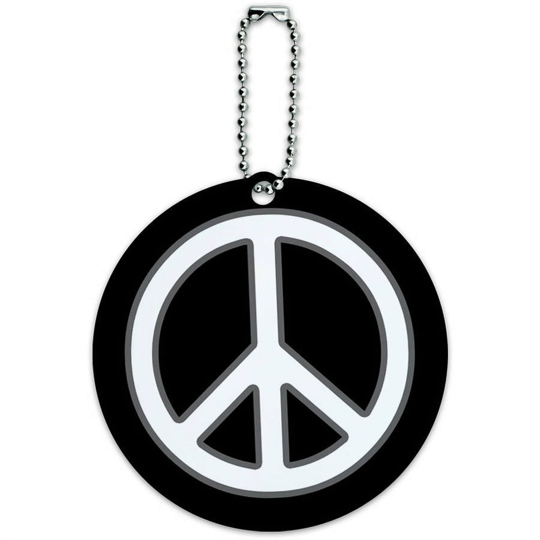 Rounded Peace Sign Symbol Black Round Luggage ID Tag Card for Suitcase ...