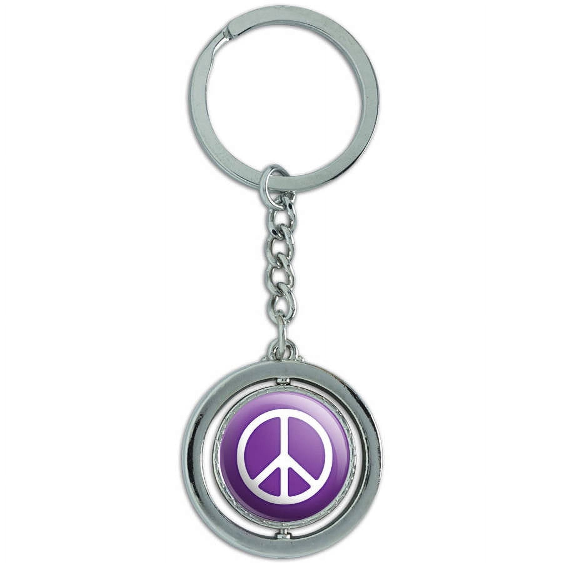 Rounded Peace Sign Symbol Purple Spinning Round Metal Key Chain ...