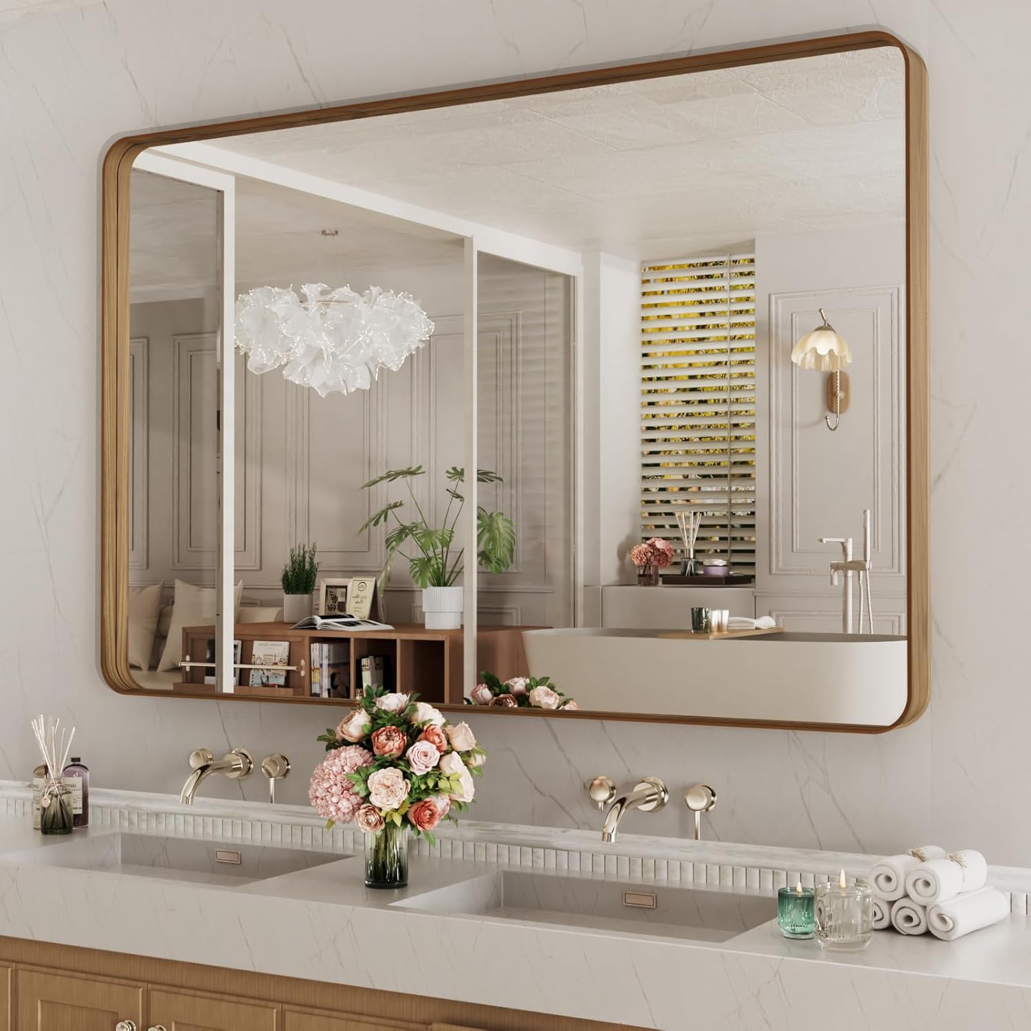 Rounded Rectangle 55X30 Inch Anti-Rust Tempered Glass Bathroom Mirror ...